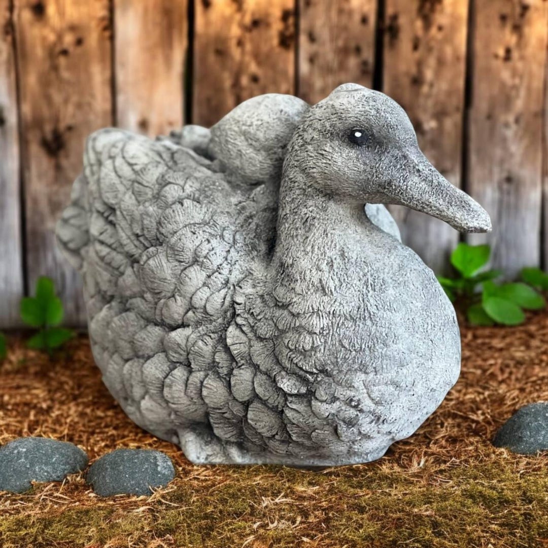 Duckling Sitting on Duck's Back Stone Animals Sculpture Cement Statue ...