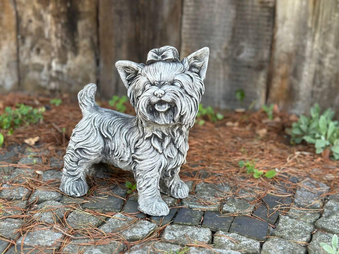 Yorkie Memorial Stone Standing Dog With Bow Statue Painted Yorkshire ...