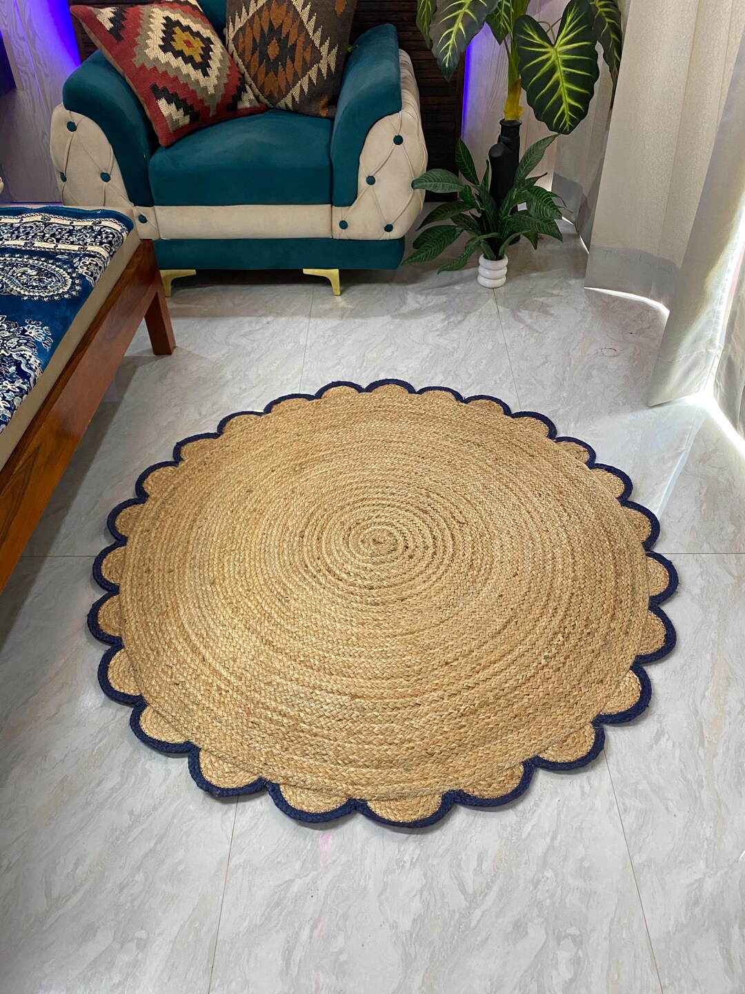 6x6 Ft Round Rug, Scalloped Round Rug, Scalloped Edge Rug, Scallop Rug ...