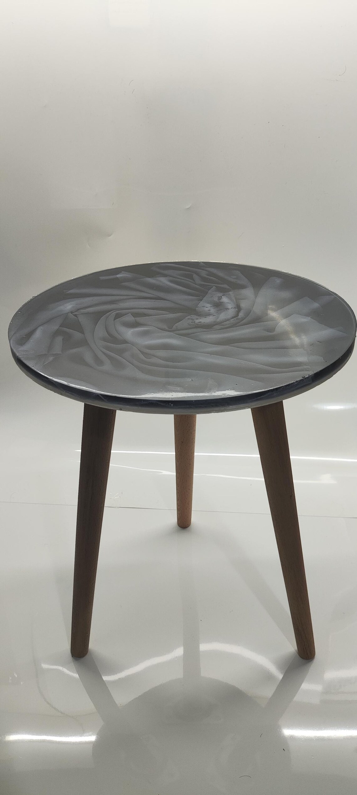 Handmade Epoxy Resin Side Table: Fabric Swirl Effect, Solid Wood Legs ...