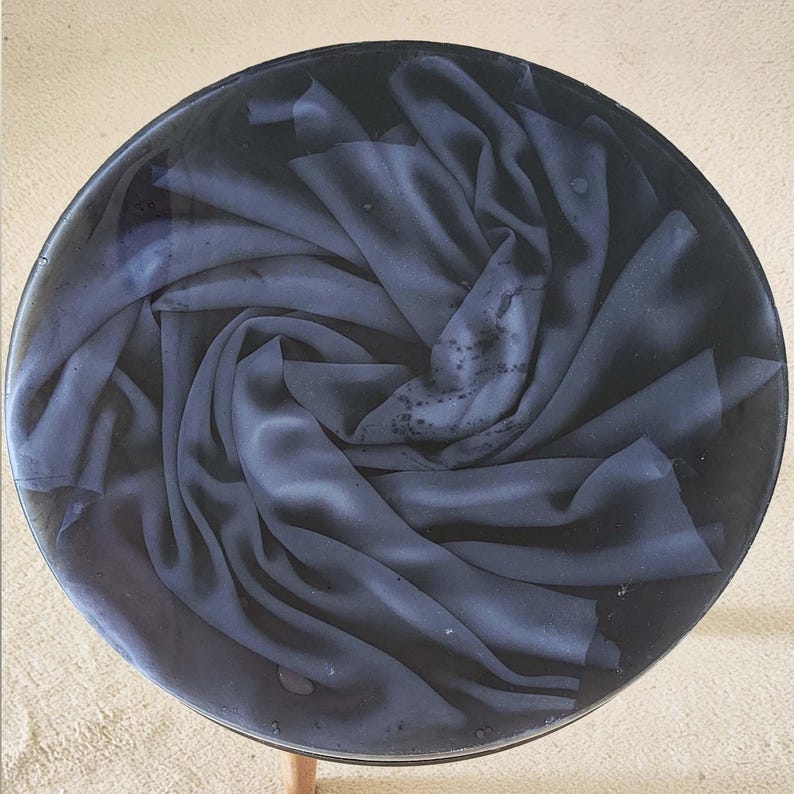 Handmade Epoxy Resin Side Table: Fabric Swirl Effect, Solid Wood Legs ...