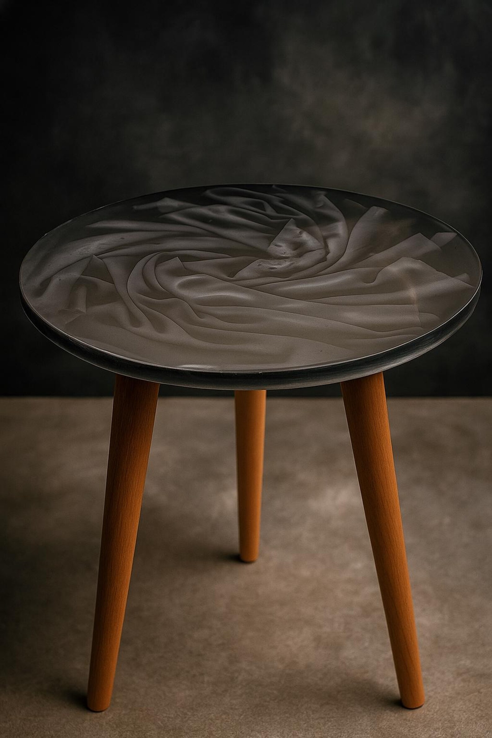 Handmade Epoxy Resin Side Table: Fabric Swirl Effect, Solid Wood Legs ...