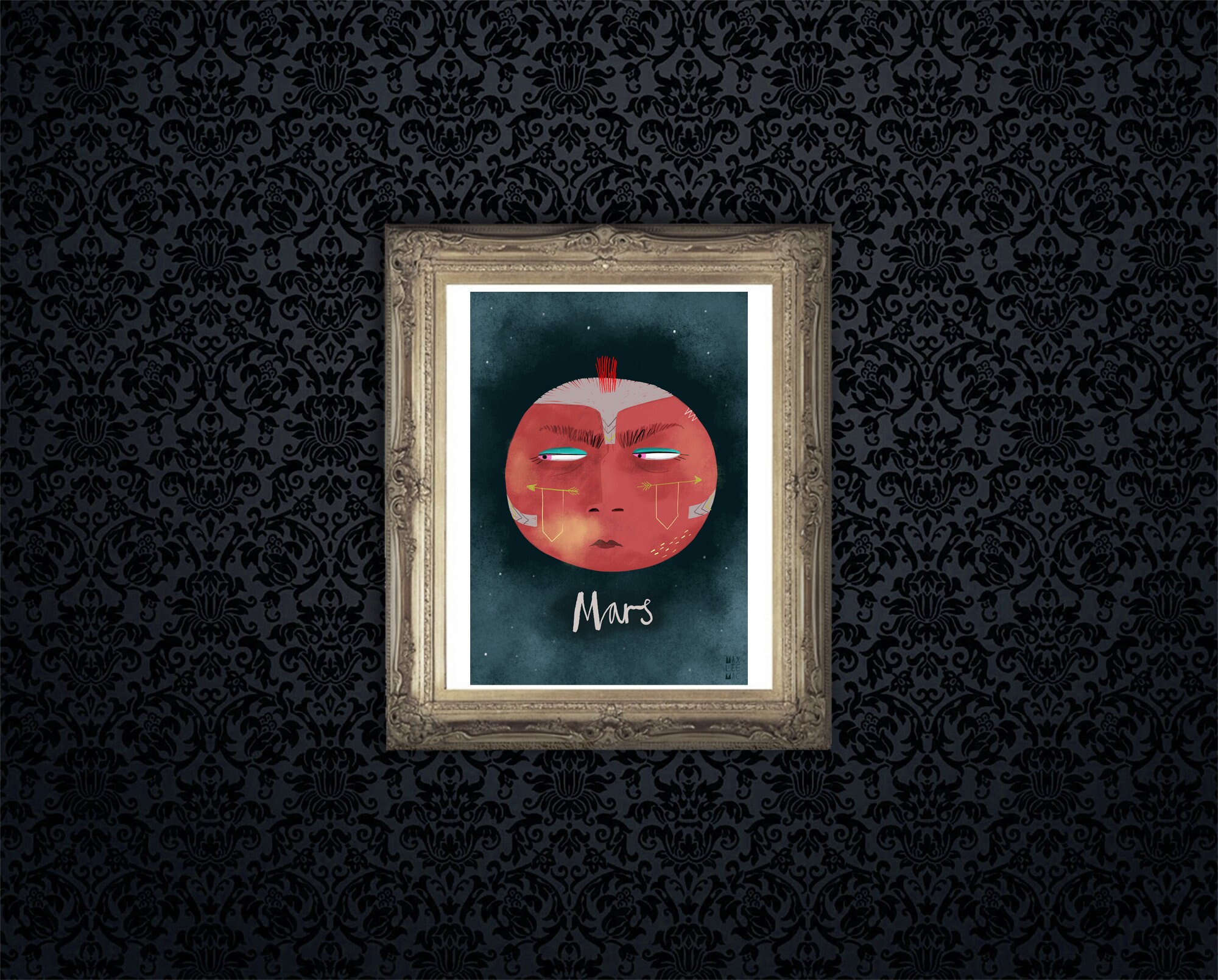 Mars - Planet Illustration - Print A4 / 8.3 X 11.7" Celestial Art Print ...