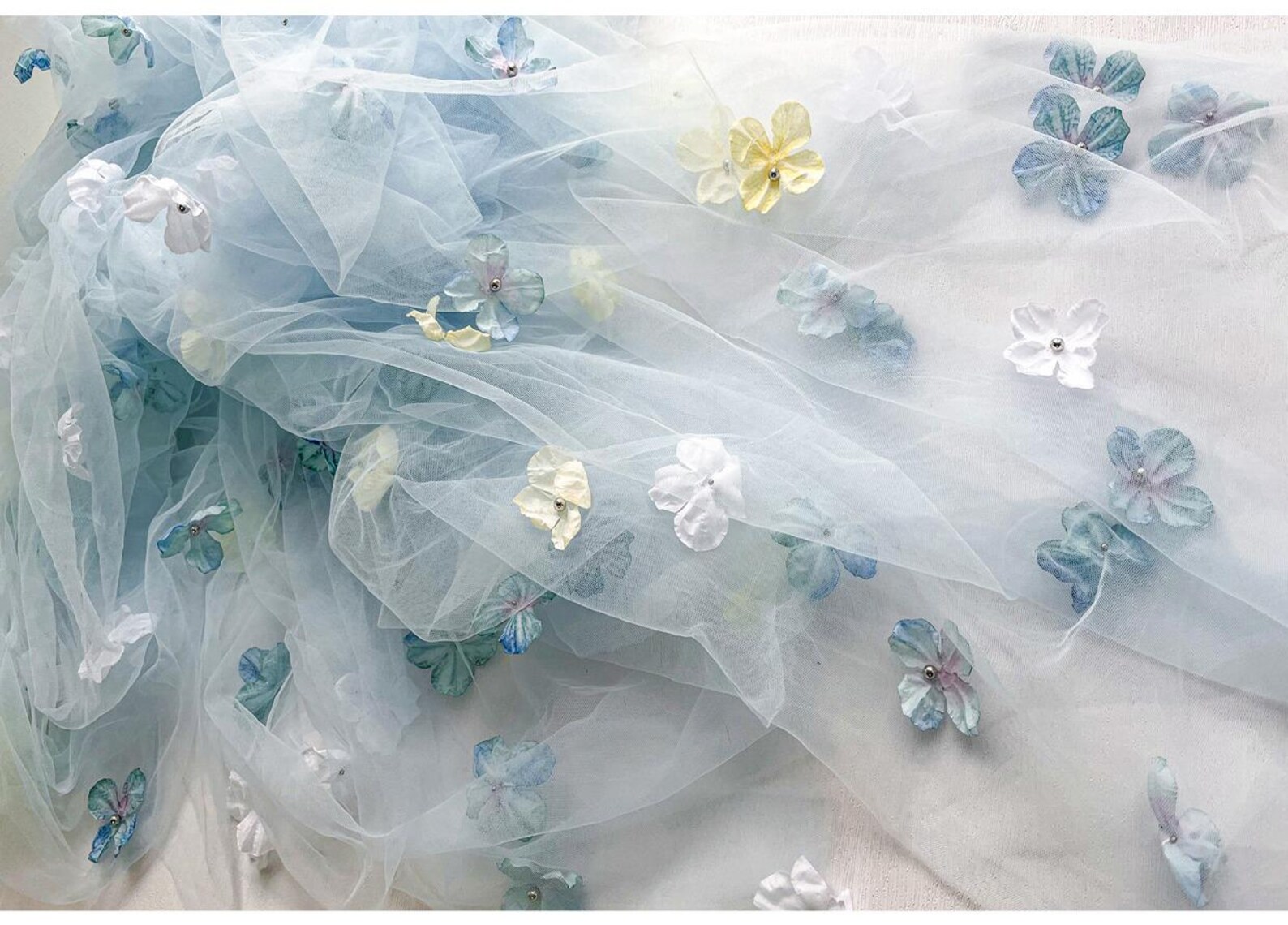 Blue Flower Soft Mesh Gauze Gradient Yarn Fabric Wedding Dress Party ...
