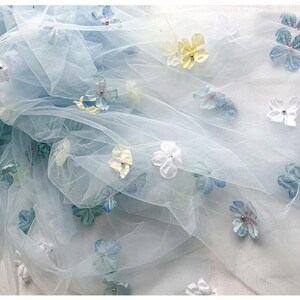Blue Flower Soft Mesh Gauze Gradient Yarn Fabric Wedding Dress Party ...