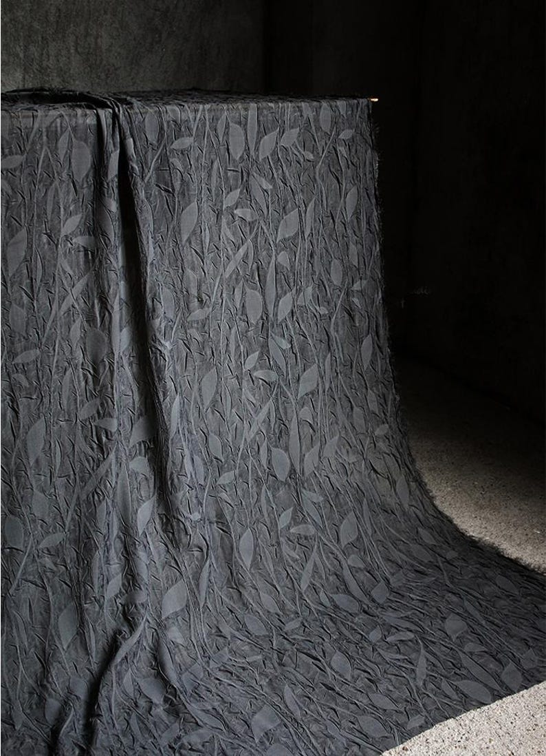 1.25meters Wide Dark Gray Pressed Texture Sheer Fabric DIY Evening ...