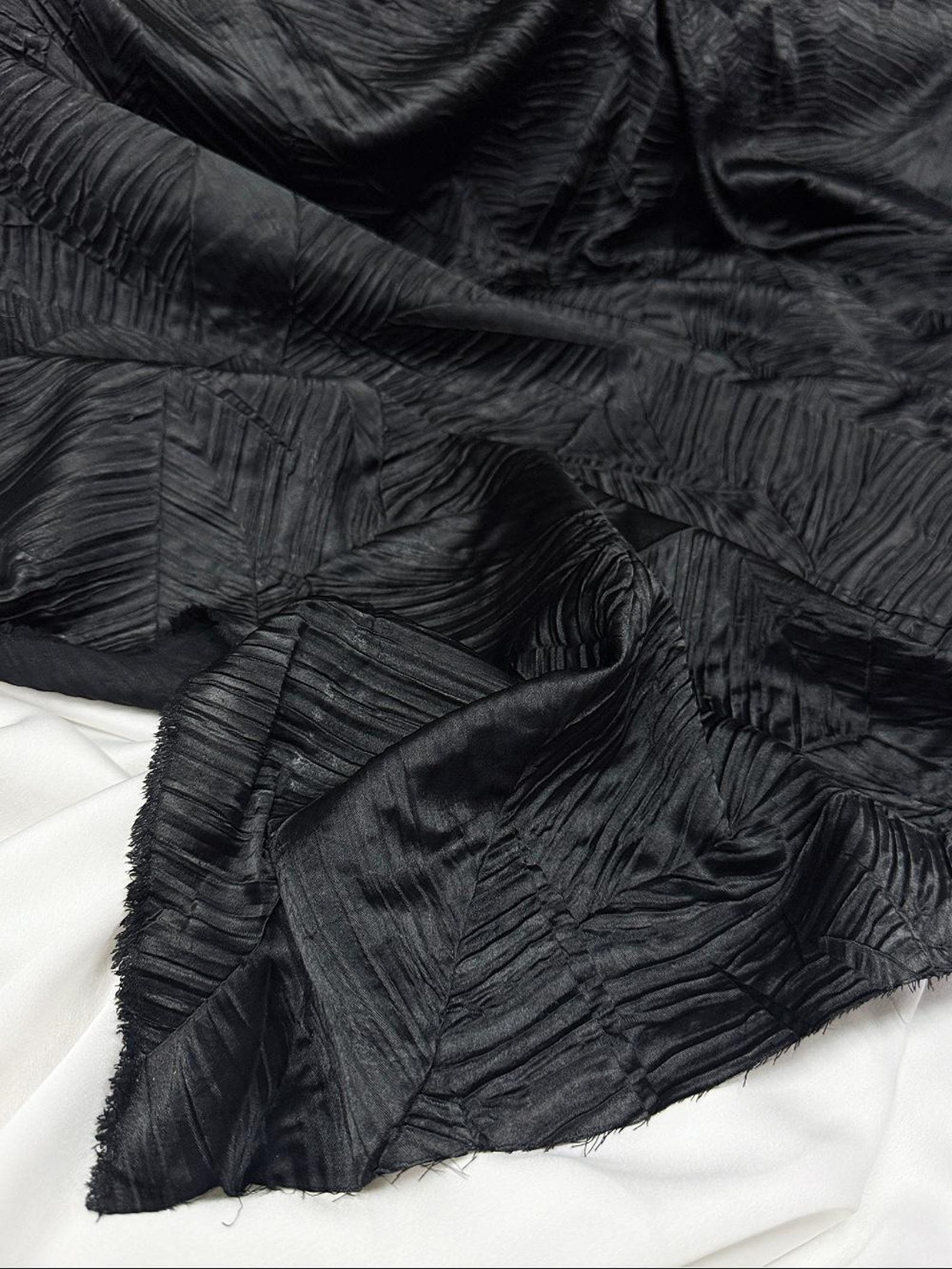 1.45 Meters Wide Black Glimmering Texture Concave Convex Pleat Fabric ...
