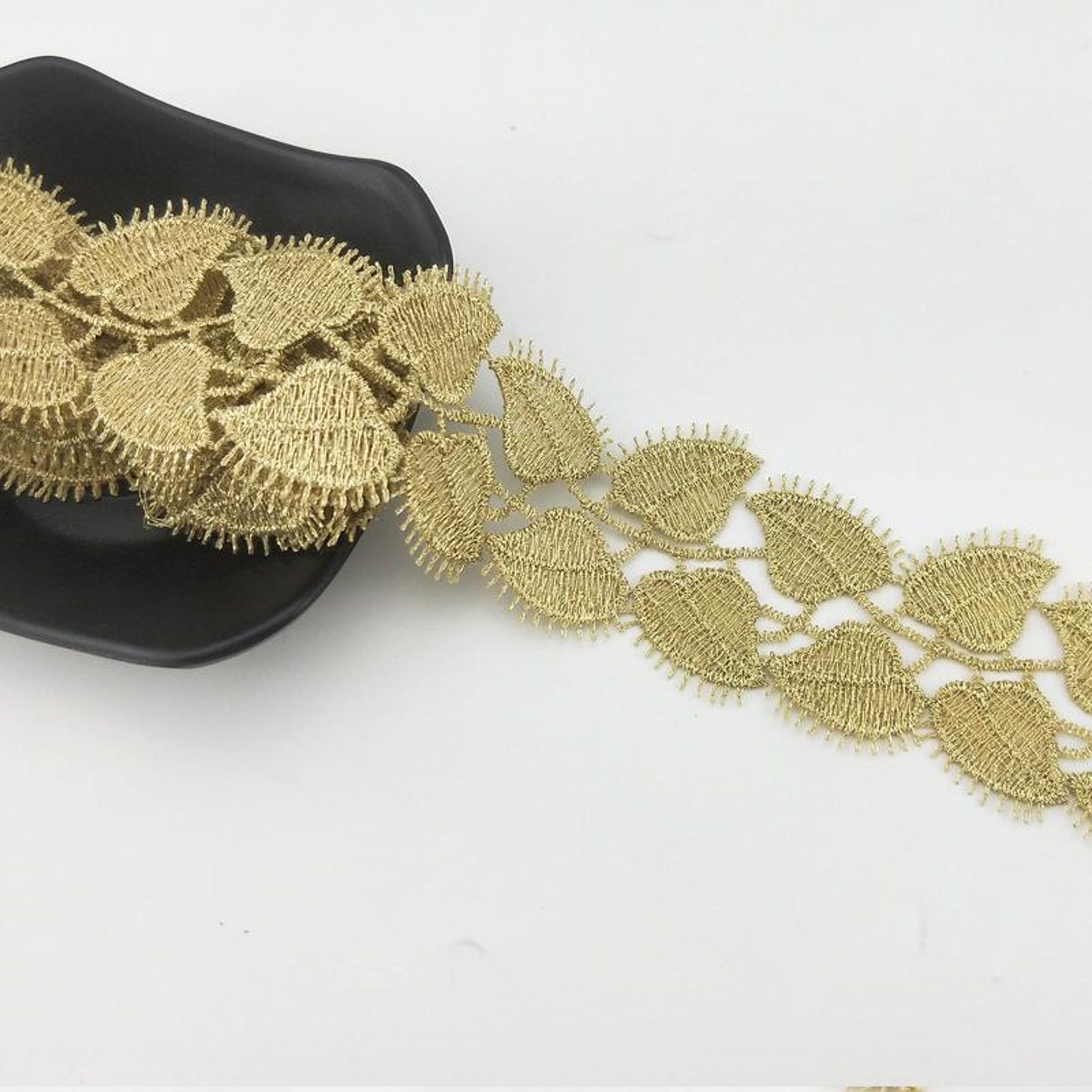 5 Yards 4.5cm 1.77" Wide Gold Braid Leaf Fabric Embroidery Wedding ...