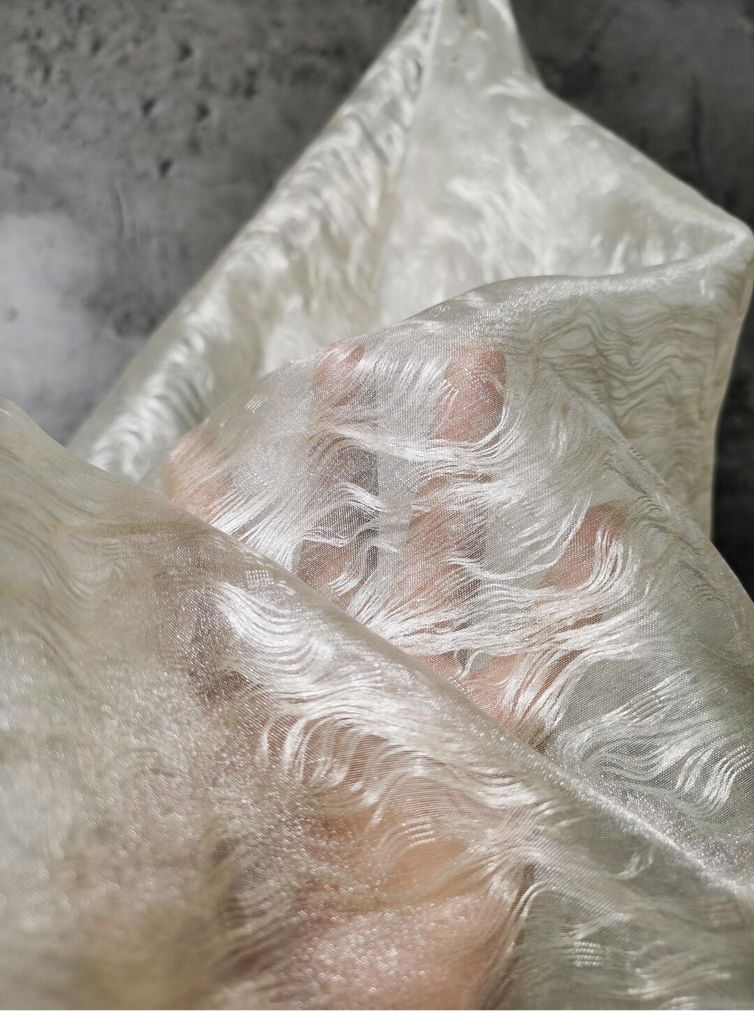 1.4 Meters Wide Ivory Layered Silk Thread Flowing Texture Fabric Diy ...