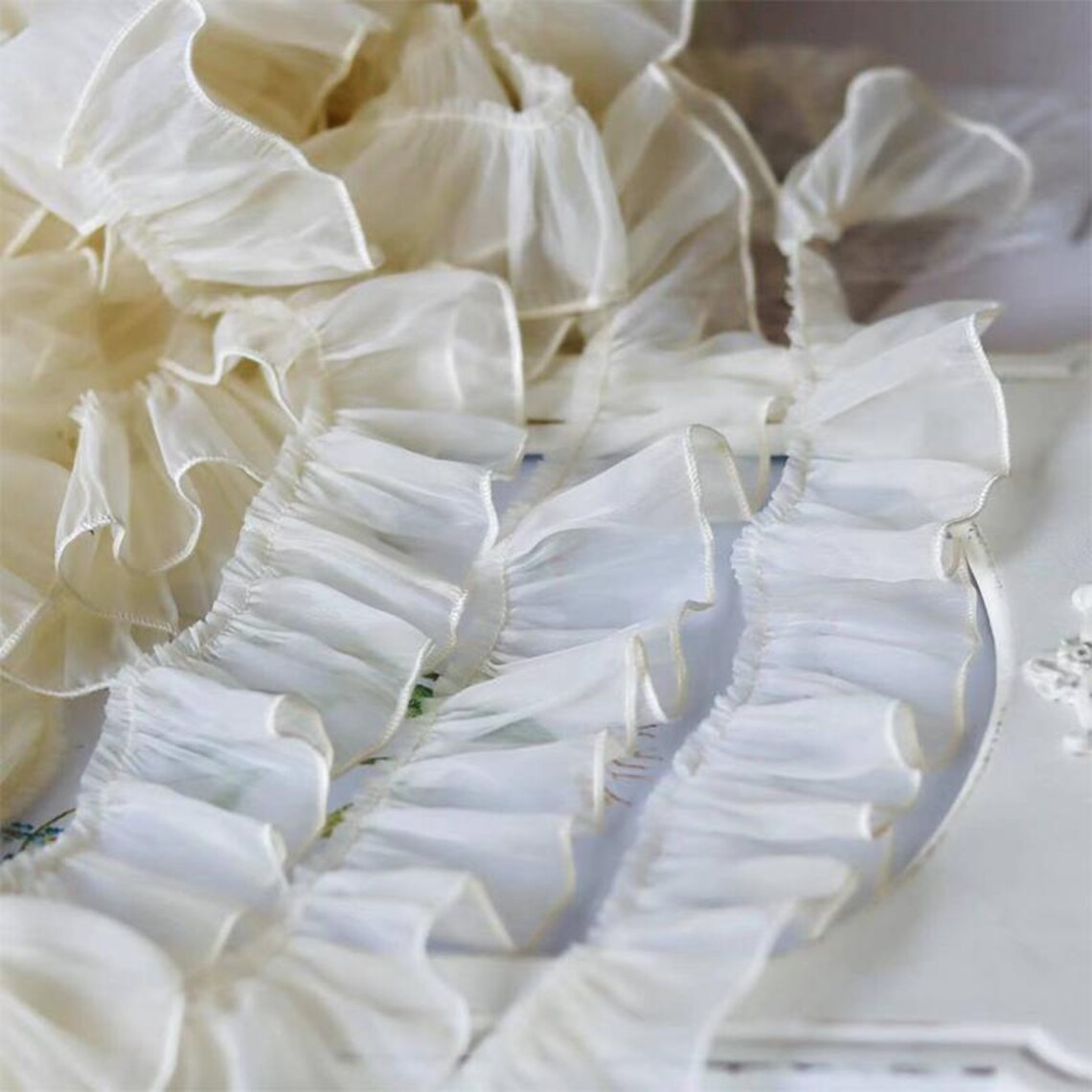 5 Meters 3-5cm Wide Ivory/pink/blue Soft Tulle Gauze Ruffle Pleat Child ...