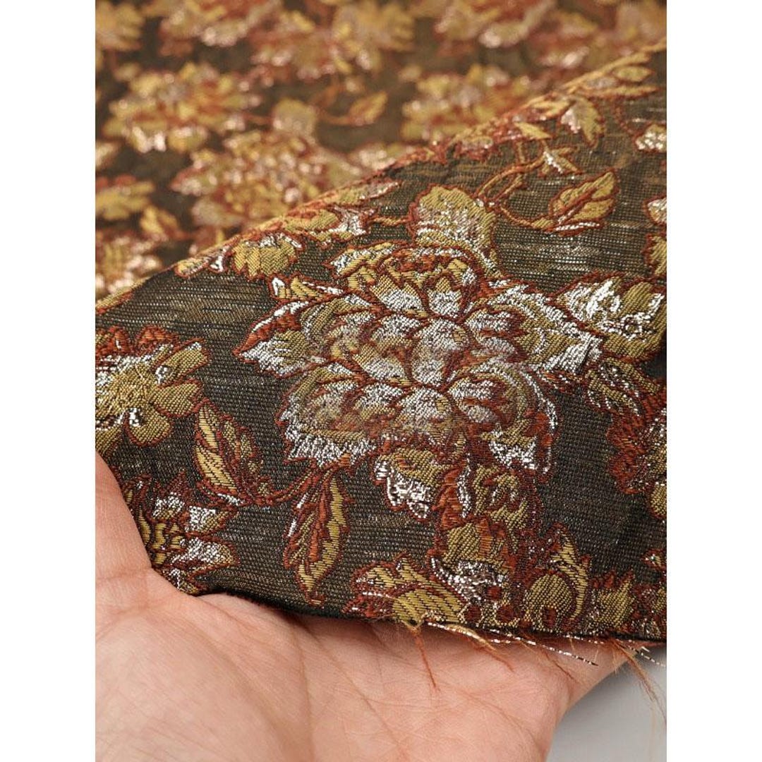 Stiff Glossy Brown Woven Gold Silhouette Jacquard Fabric DIY Windbreak ...