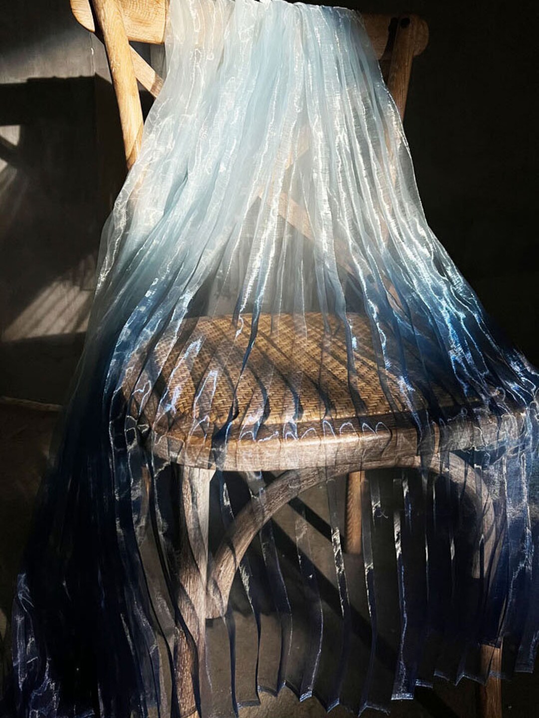 Blue Gradient Laser Gauze Ruffle Pleated Gloss Yarn Fabric DIY Wedding ...