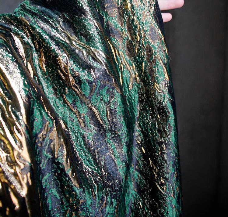 Dark Green Golden Texture Shiny Glossy Jacquard Fabric Party Evening ...