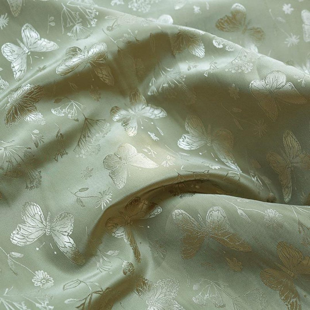 Cool Green Butterfly Jacquard Satin Silk Fabric Spring Autumn Handmade ...