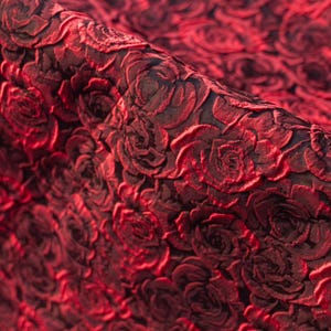 Wine Red Rose Jacquard Fabric Wedding Party Diy Dress Pants Skirt Shirt ...