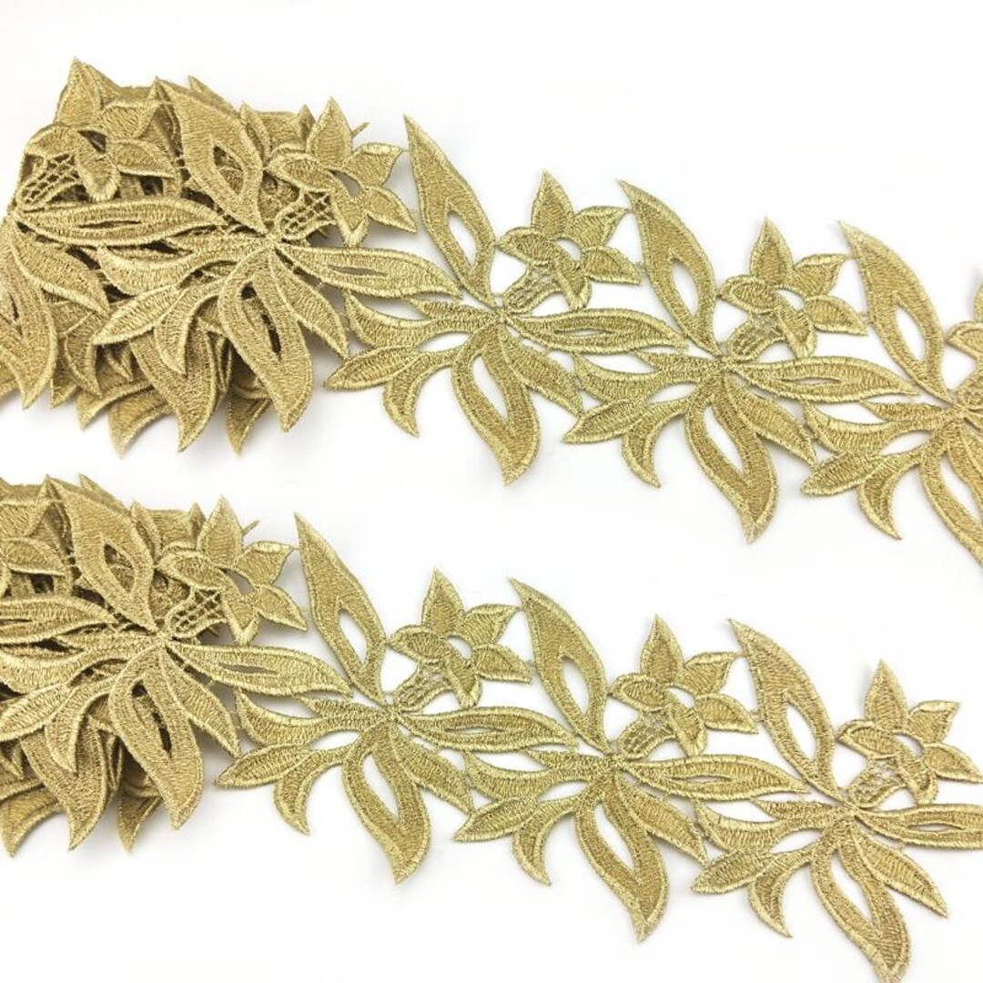 2 Yards 11.5cm 4.52" Wide Gold Leaf Fabric Embroidery Wedding Party ...