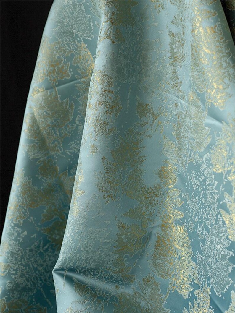 Blue Gold Gilded Double-sided Texture Jacquard Fabric Flower Depiction ...