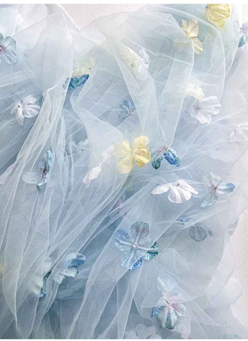 Blue Flower Soft Mesh Gauze Gradient Yarn Fabric Wedding Dress Party ...
