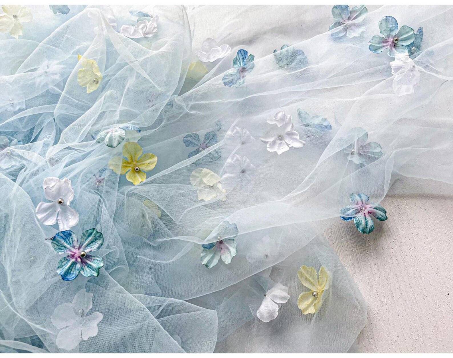 Blue Flower Soft Mesh Gauze Gradient Yarn Fabric Wedding Dress Party ...