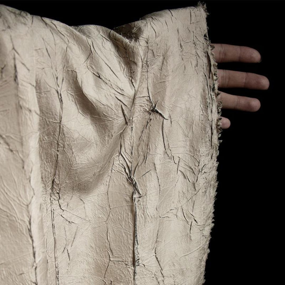Irregular Wrinkles Cracks Texture Beige Fabric Outerwear Woven ...