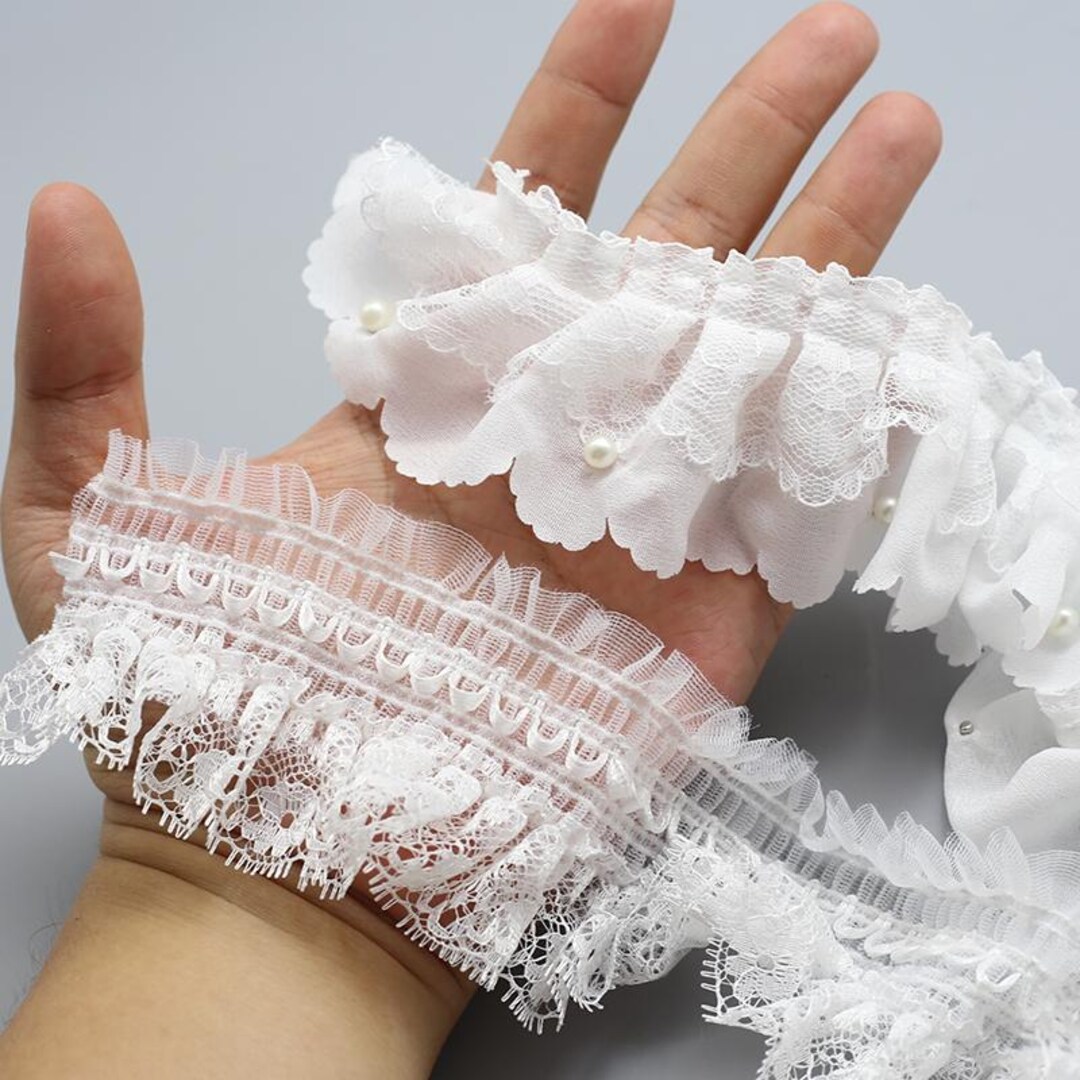 5 Meters 5.5-6cm Wide White Elastic Mesh Ruffle Pleat Beads DIY Skirt ...