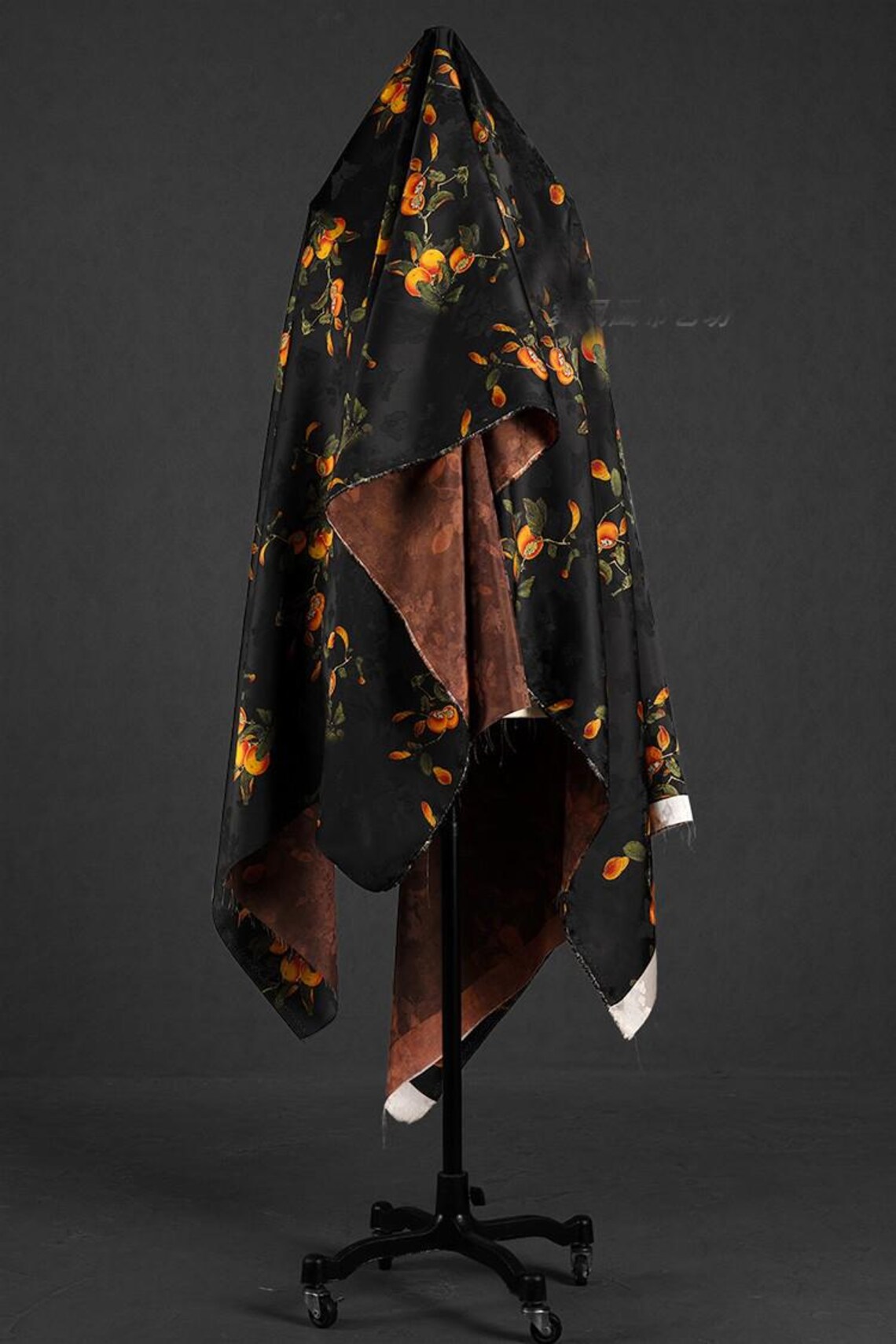 Black Orange Persimmon Satin Jacquard Fabric Silk Smooth Breathable ...