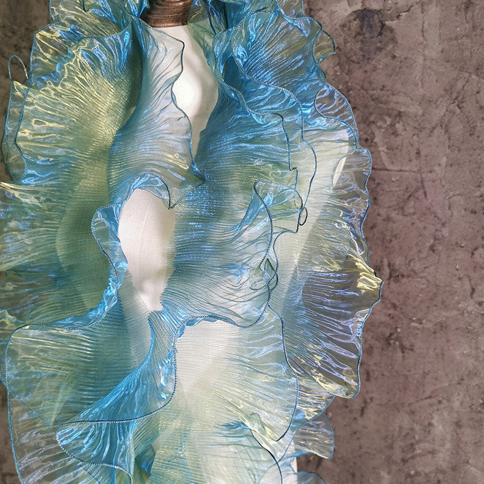 Blue Yellow Gradient Large Wave Lace Accessories Organza Transparent ...