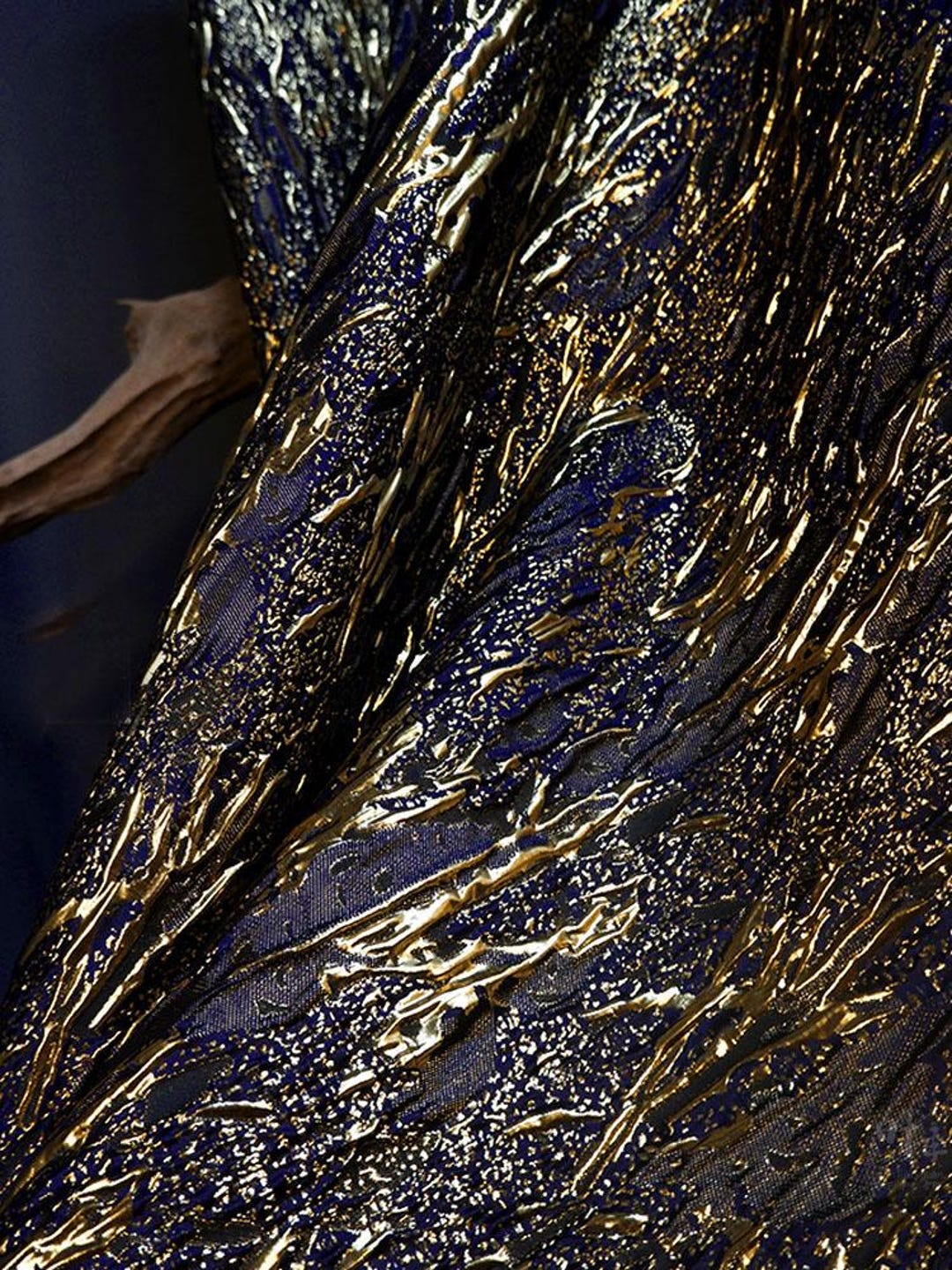 1.5 Meters Wide Blue Gold Concave Convex Texture Relief Fabric Evening ...