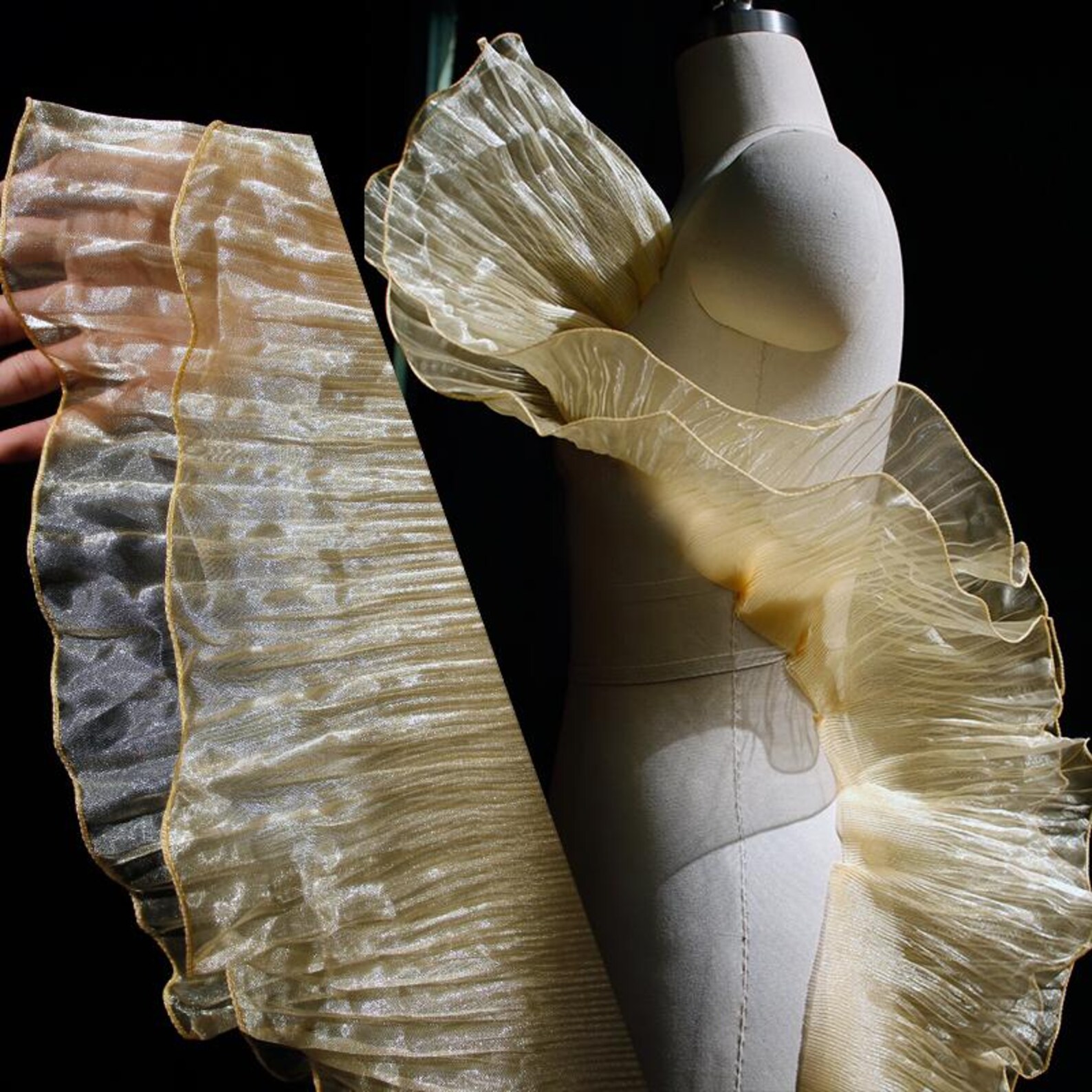 3 Meters 15cm 5.9" Wide Light Yellow Organza Gauze Lotus Leaf Edging ...