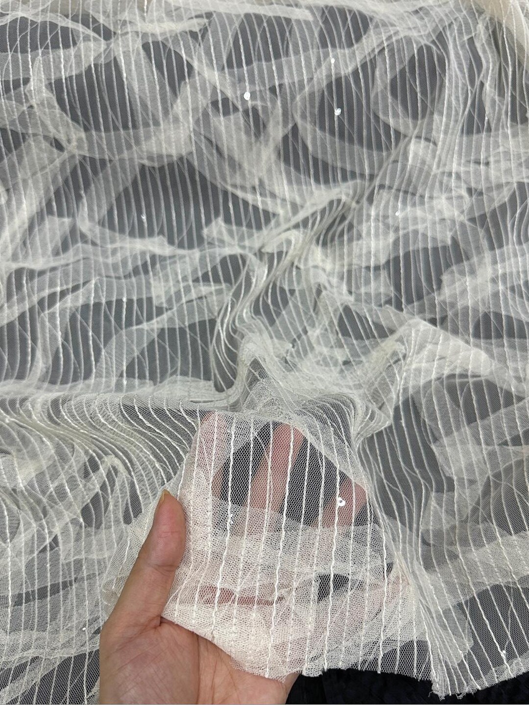 1.45 Meters Wide Ivory Messy Silk Patchwork Embroidery Sequins Mesh ...