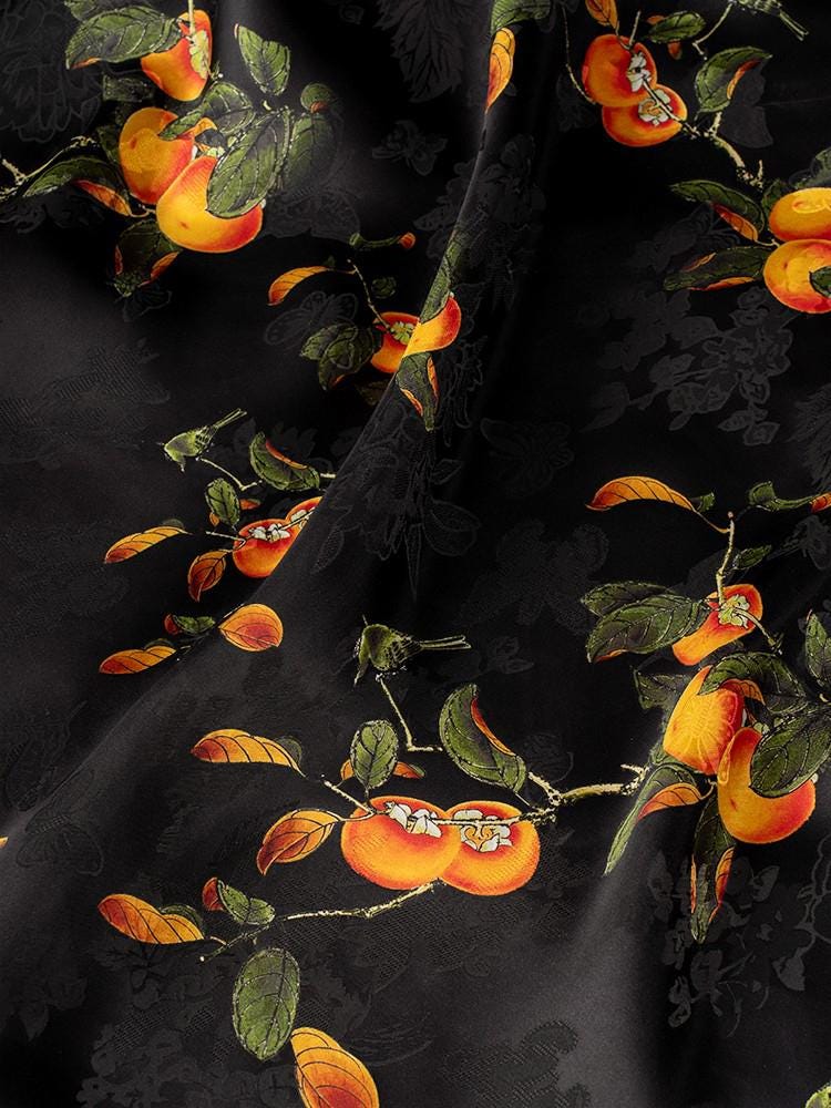 Black Orange Persimmon Satin Jacquard Fabric Silk Smooth Breathable ...