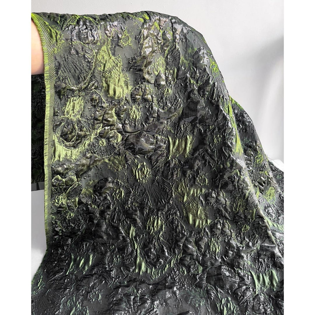 1.4 Meters Wide Deep Green Flower Jacquard Texture Relief Fabric ...