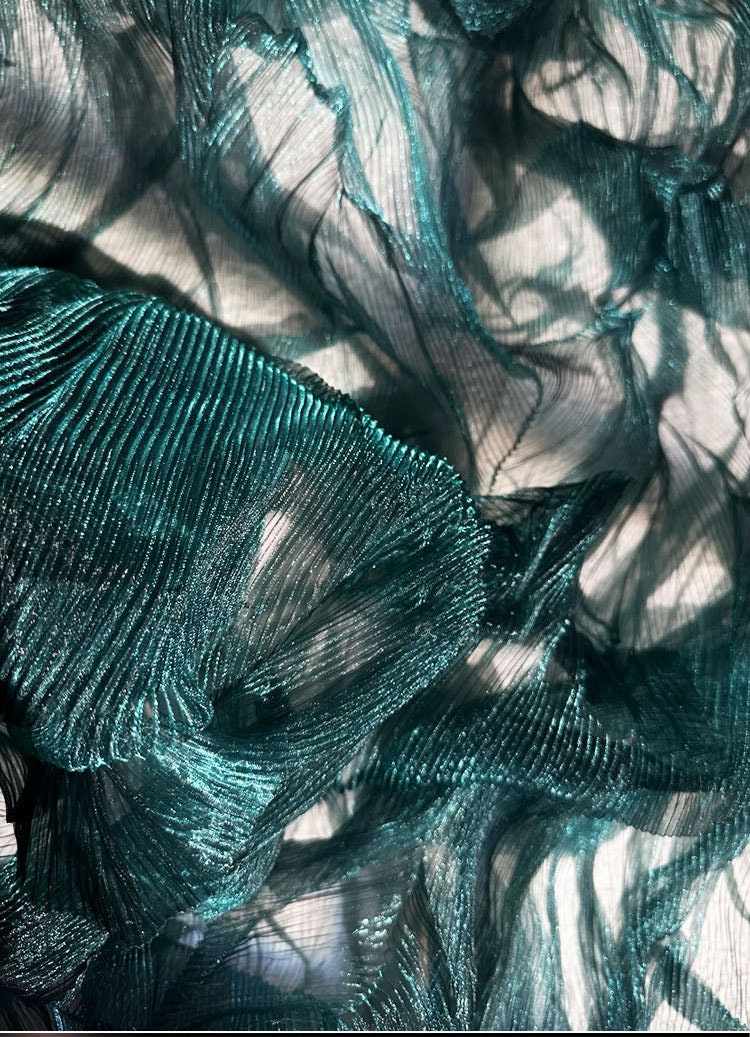 Ocean Blue Ruffle Pleat Yarn Texture Fabric Party Evening Dress Dance ...