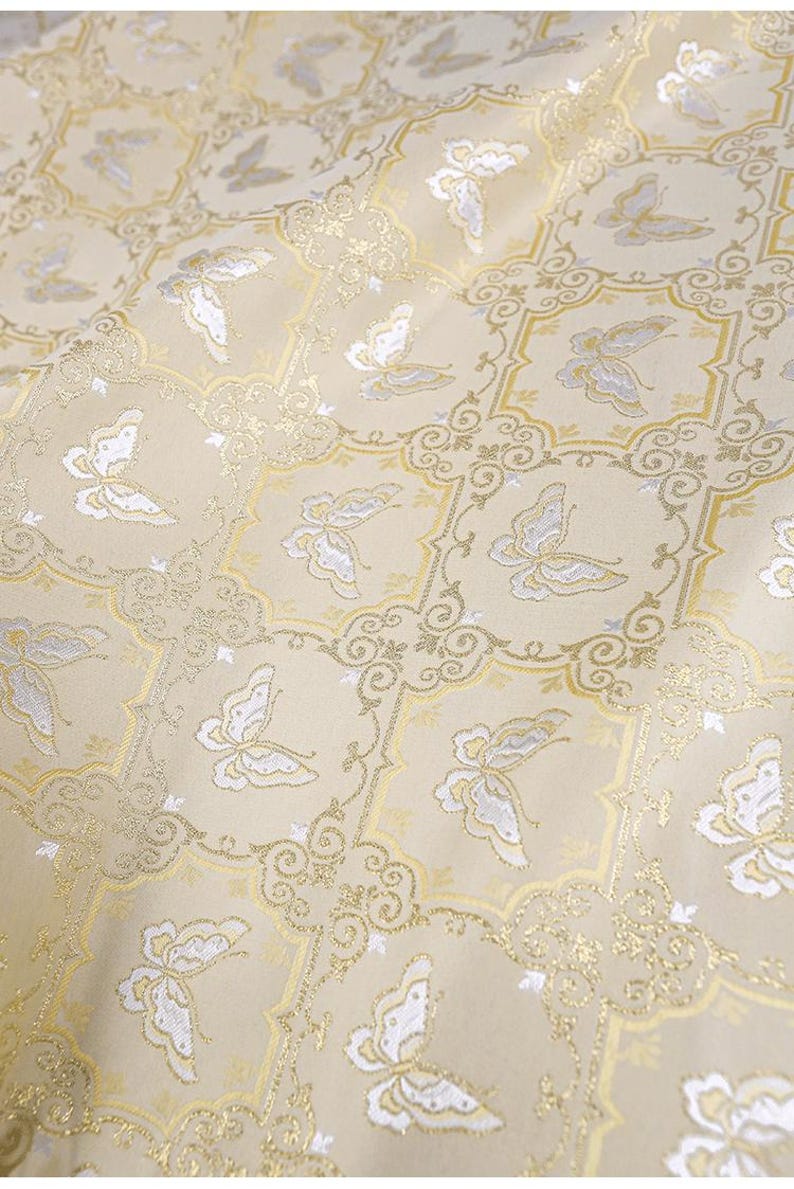 Yellow Weaving Satin Gold Flower Window Butterfly Brocade Fabric DIY ...