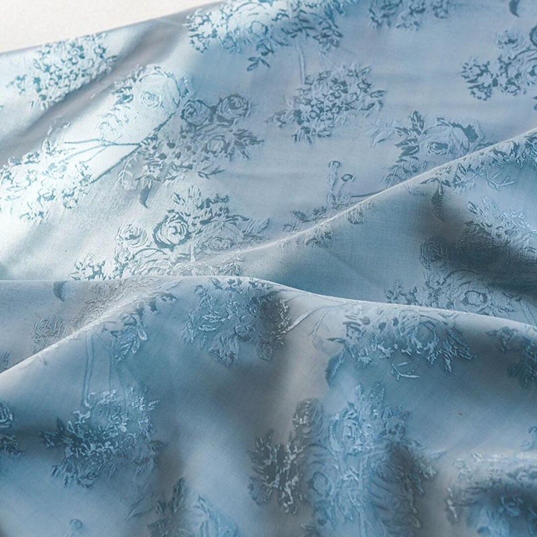 Blue/pink/green Rose Flower Royan Silk Jacquard Fabric Flowing Soft ...