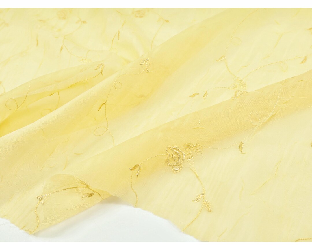 1.34 Meters Wide Semi Transparent Dusty Yellow Embroidered Jacquard ...