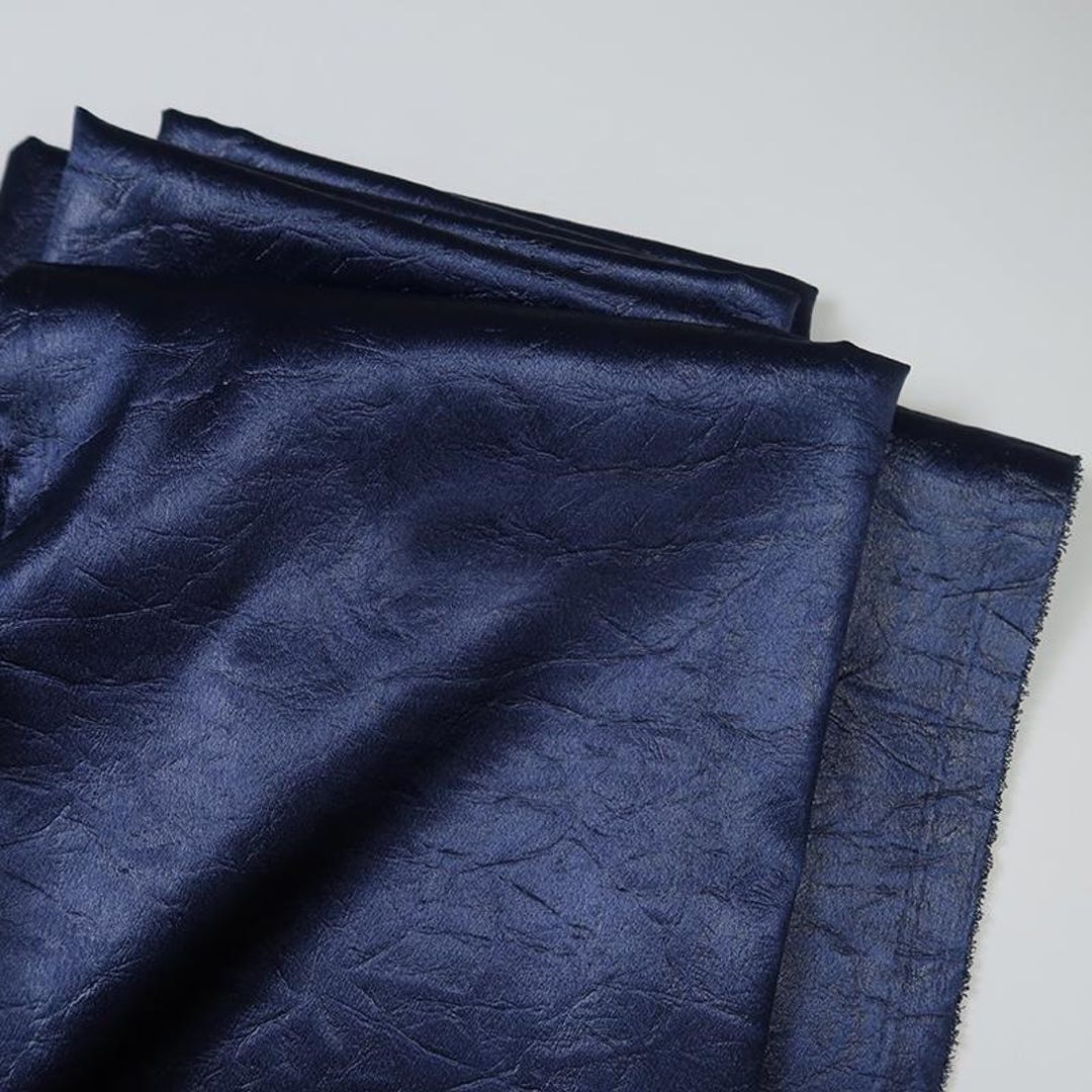 Navy Folded Wrinkle Texture Fabric Faux Leather Cracks DIY Handmade ...