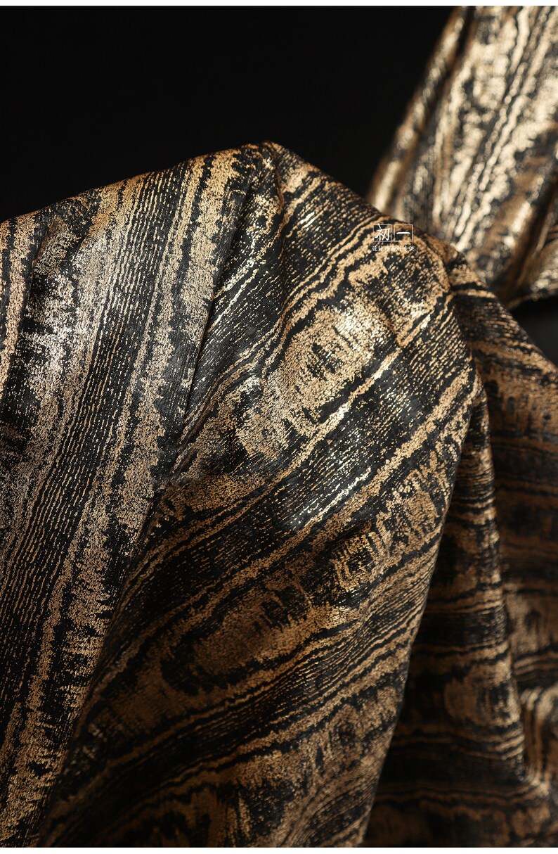 Black Gold Tree Bark Pattern Hot Stamping Fabric Thin Gold Wire ...