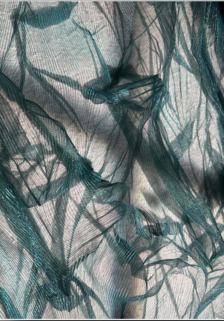 Ocean Blue Ruffle Pleat Yarn Texture Fabric Party Evening Dress Dance ...