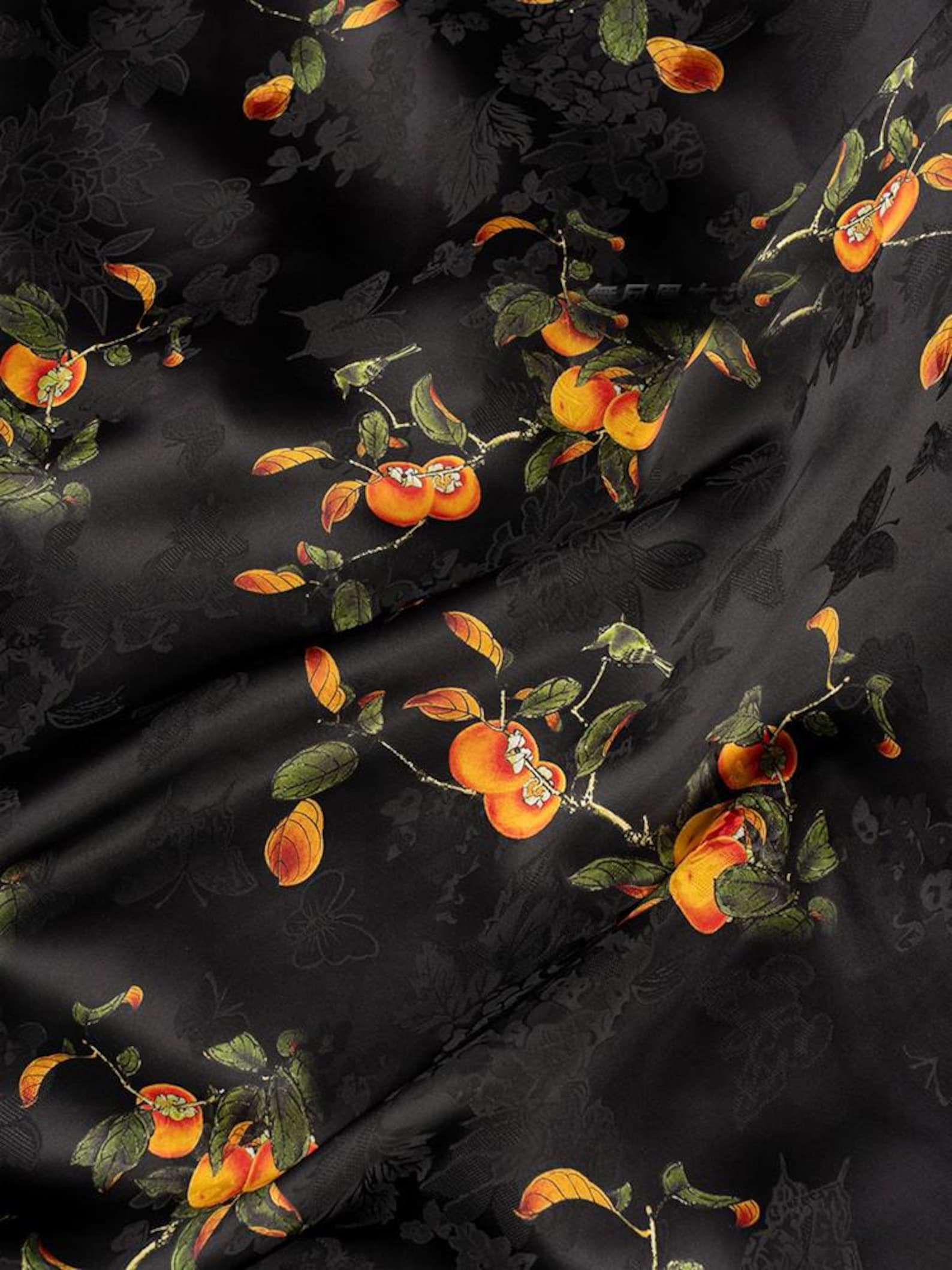 Black Orange Persimmon Satin Jacquard Fabric Silk Smooth Breathable ...