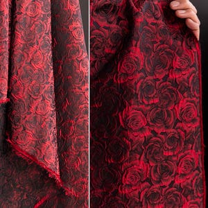 Wine Red Rose Jacquard Fabric Wedding Party Diy Dress Pants Skirt Shirt ...