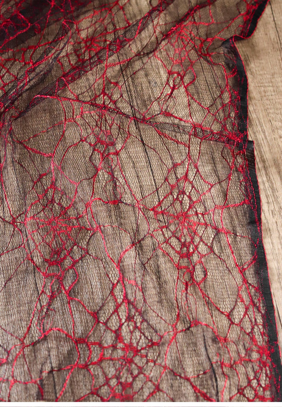 1.5 Meters Wide Black/ivory/red Spider Web Thin Transparent Mesh Messy ...