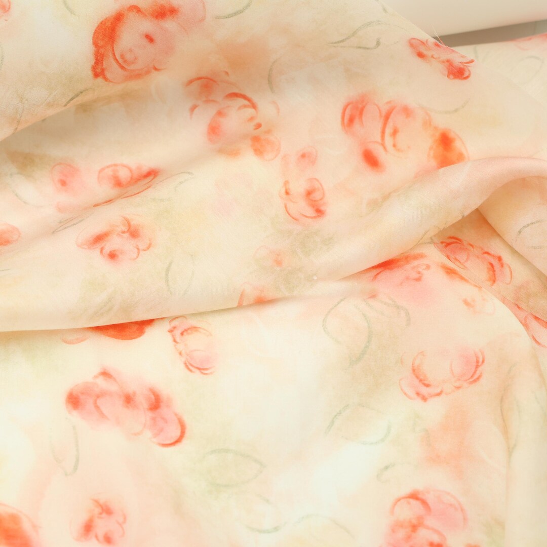 Thin Translucent Rose Red Floral Shadow Ink Wash Blended Printing Linen ...