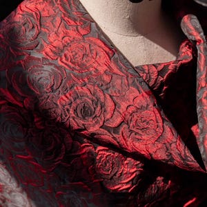 Wine Red Rose Jacquard Fabric Wedding Party Diy Dress Pants Skirt Shirt ...