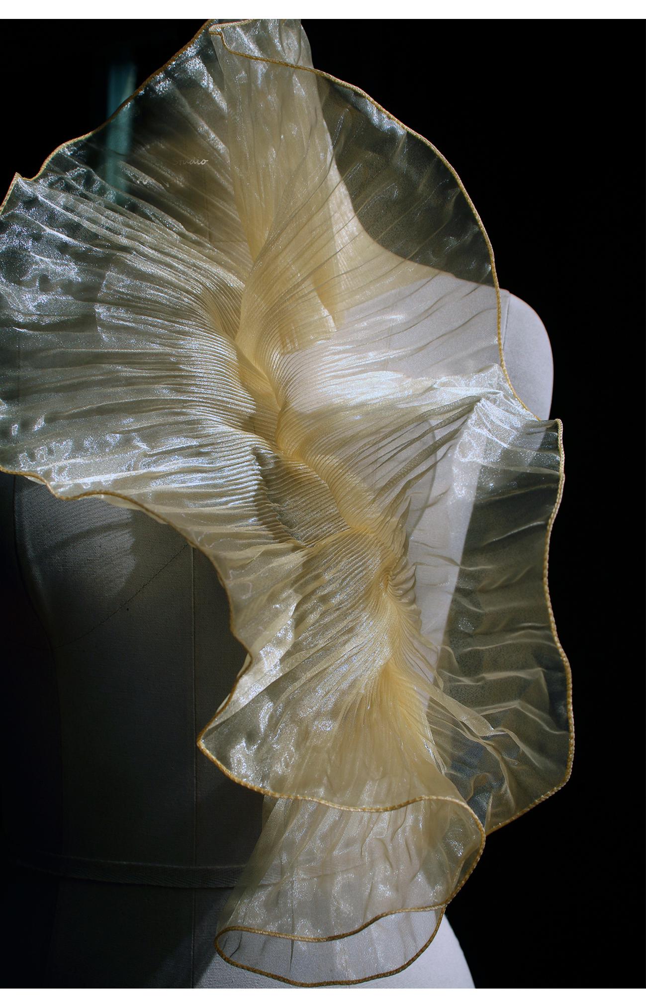 3 Meters 15cm 5.9" Wide Light Yellow Organza Gauze Lotus Leaf Edging ...