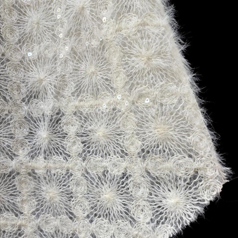 Ivory Cream Mohair Lace Circle Embroidery Diamond Grid Transparent Mesh ...