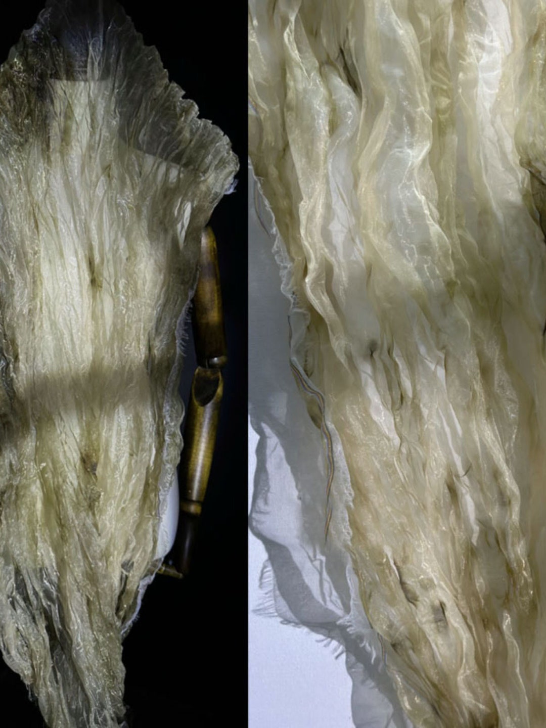 Moss Green Tie Dyed Yarn Irregular Folds Pleats Fabric Evening Lady ...