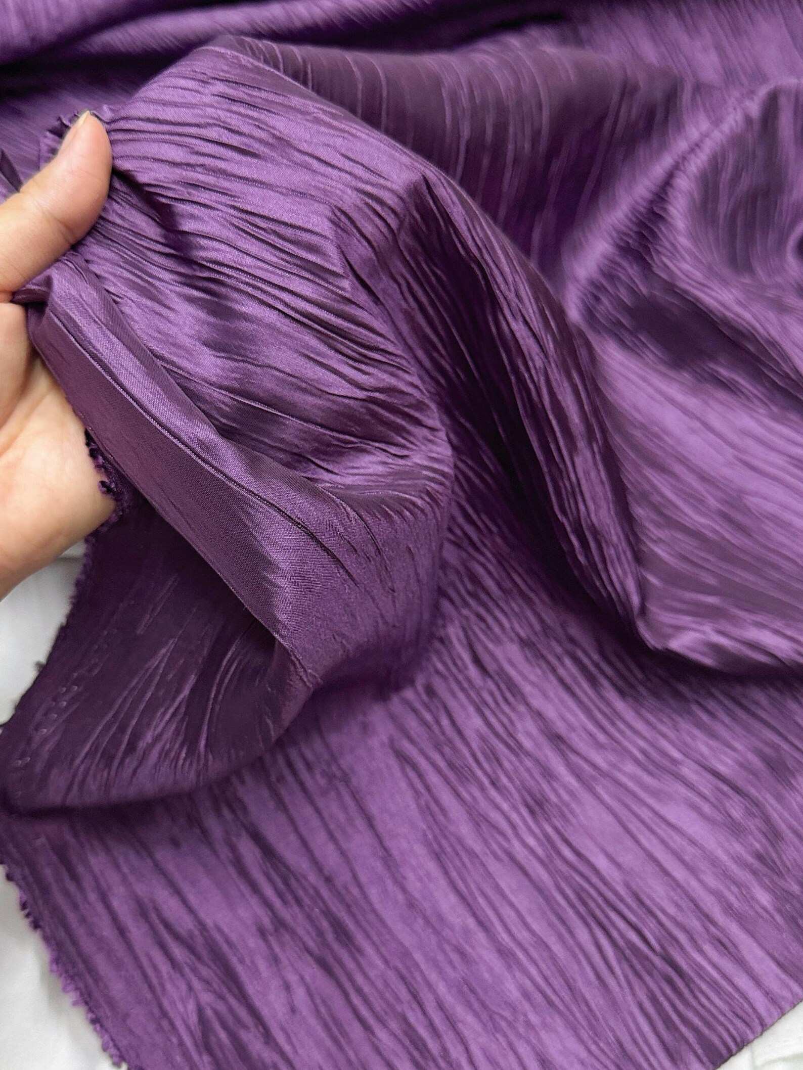 Purple Shimmering Bark Wrinkled Pleated Texture Fabric Handmade ...