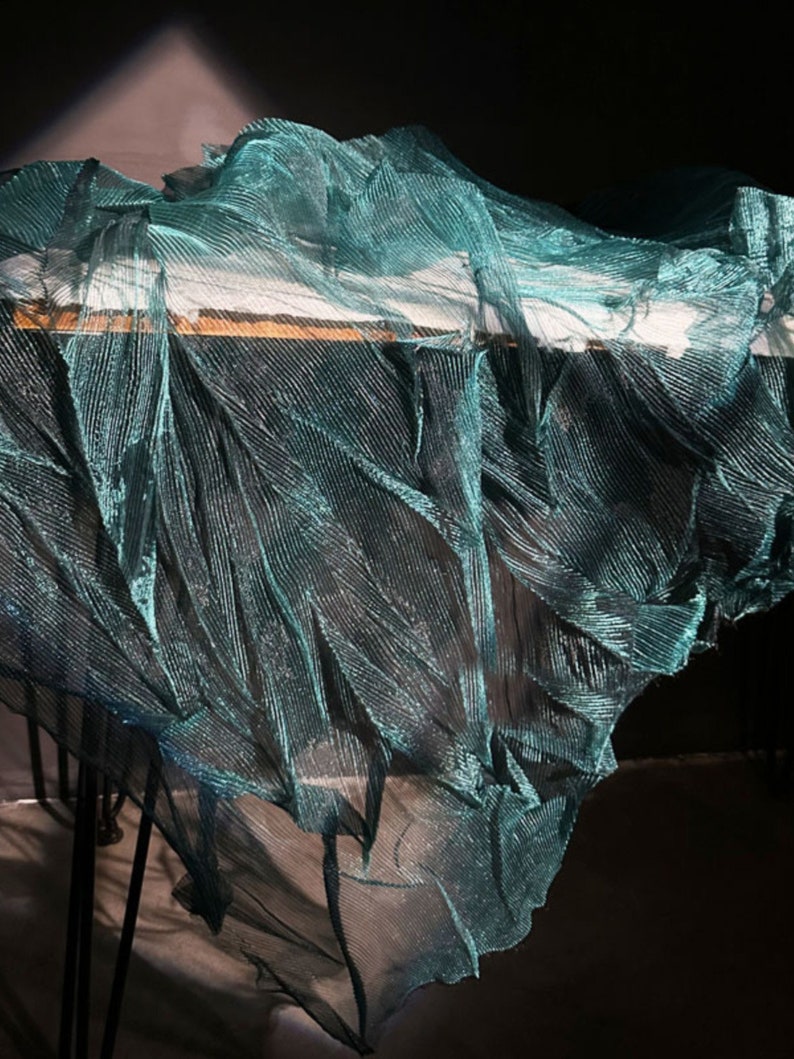 Ocean Blue Ruffle Pleat Yarn Texture Fabric Party Evening Dress Dance ...