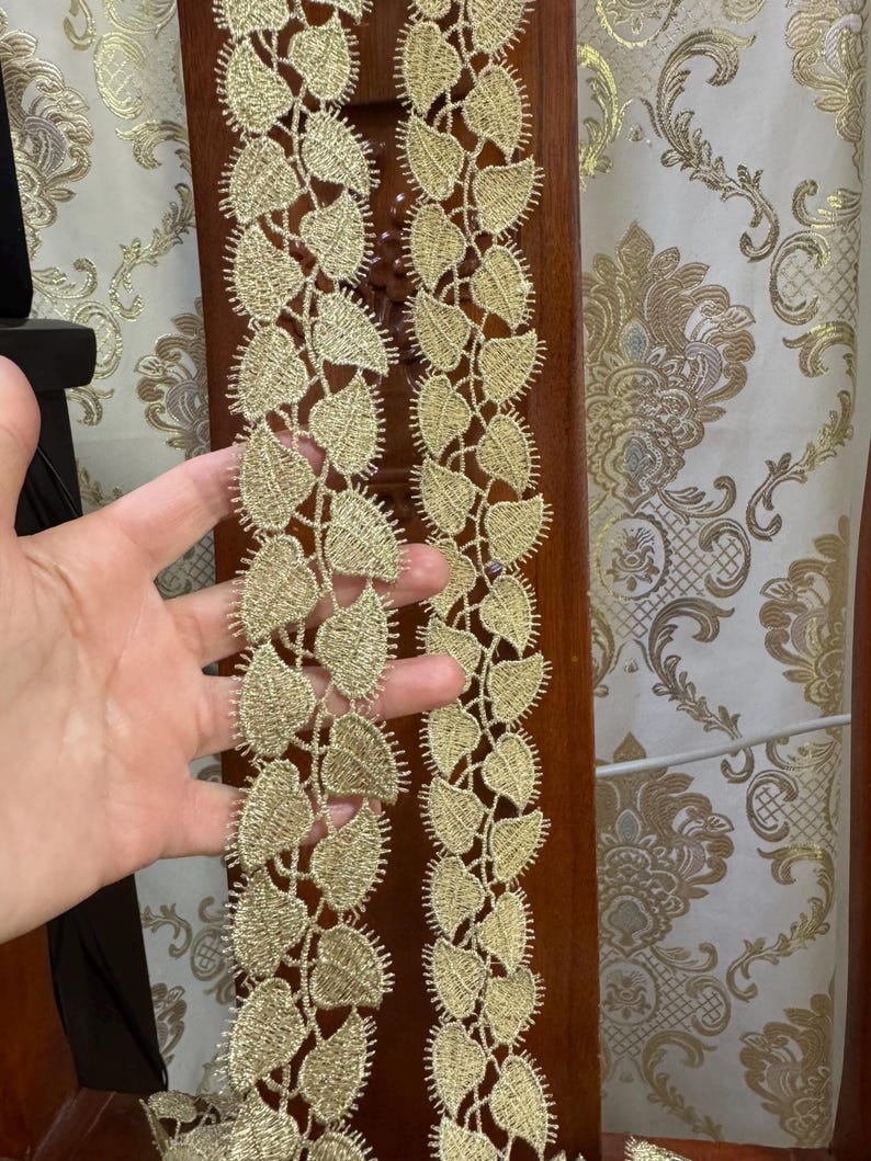 5 Yards 4.5cm 1.77" Wide Gold Braid Leaf Fabric Embroidery Wedding ...